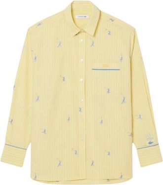 Lacoste Femme, V&ecirc;tements de nuit et de d&eacute;tente, Jaune, Taille: 40 FR Chemise Oversize &agrave; Motifs Jacquard