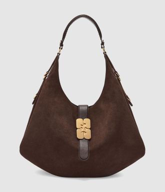 Ganni Sac Kat Large Suede Chicory Coffee