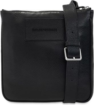 Emporio Armani Homme, Sacs, Noir, Taille: ONE Size Sac bandouli&egrave;re plat en cuir foulonn&eacute;