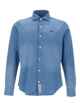 La Martina Jeanshemd mit Logo-Stickerei - Blau