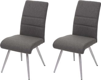 Hhg 2er-Set Esszimmerstuhl 708, K&uuml;chenstuhl Stuhl, Stoff/Textil Edelstahl geb&uuml;rstet grau-braun