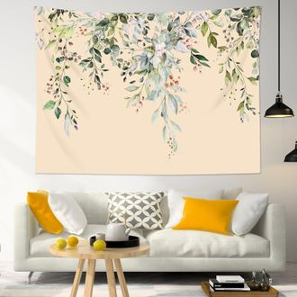 Generic Wandteppich Gr&uuml;ne Pflanzen 250x300 cm Gro&szlig; Wandteppiche Bl&uuml;hende Bl&auml;tter Beige 3d Druck Wandbehang XXL Tapisserie Wandtuch f&uuml;r Wohnzimmer Schlafzimmer