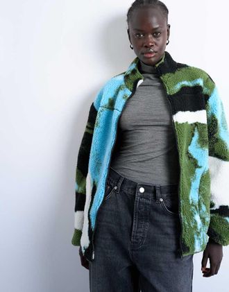 Topshop Veste en imitation peau de mouton à imprimé abstrait - Multicolore