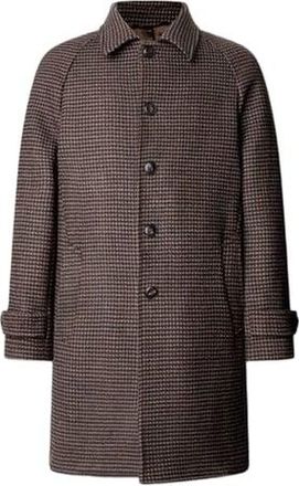 Hackett Manteau droit col classique motif pied-de-poule en laine m&eacute;lang&eacute;e