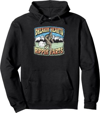 Giant Step Design Co. Breakin Hearts, Rippin Farts Funny Sasquatch Bigfoot 80s Pullover Hoodie