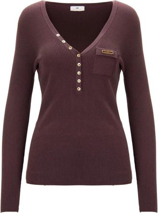 Elisabetta Franchi Femme, Pulls, Brun, Taille: 46 FR V-neck Tricots