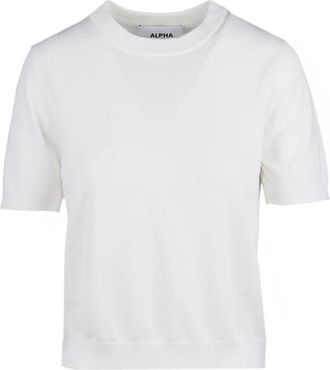 Alpha Studio Femme, Pulls, Blanc, Taille: 38 FR Maille de coton &agrave; manches courtes