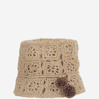 BONPOINT Girls Hat With Perforated Pattern Beige Raffia