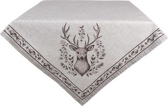 Clayre & Eef Tischdecke 100x100 cm Beige Baumwolle Hirsch Tischtuch