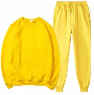 Generic Survêtement 2 pièces pour homme et femme - Confortable - Pull et survêtement - Grande taille - Confortable et chaud - Tenue décontractée - Col rond - 