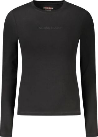 Guess Femme, Tops, Noir, Taille: 46 FR T-shirt &agrave; manches longues slim brod&eacute;
