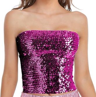 Generic Fashion Mardi Holiday T-shirt de compression extensible &agrave; paillettes &eacute;tincelantes pour femme, rose vif, Taille unique