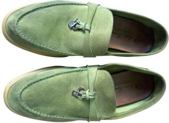 Loro Piana Green Suede Summer Charms Loafers Size 38.5