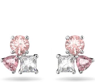 Swarovski Mesmera Ohrstecker, Rhodinierte Ohrringe mit Strahlenden und Rosafarbenen Swarovski Kristallen