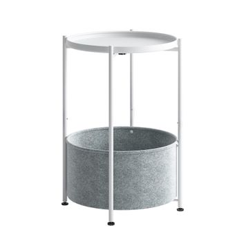 Generic Beistelltisch Rund, Kleiner Tisch, Couchtisch Klein, Wohnzimmertisch, Korb Aus Stoff, Stauraum for Wohnzimmer Schlafzimmer, Nachttisch Modern(White)