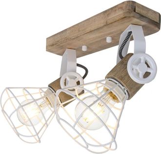 Steinhauer Steinhauer - Deckenleuchte Holz Deckenlampe schwenkbar Wandleuchte Industriell, Metall weiß, 2x E27 Fassungen, LxBxH 27x14x27 cm
