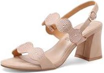 Queen Helena Sandales &eacute;l&eacute;gantes avec strass Chaussures ouvertes avec talon moyen femme ZM9637, beige, 38 EU