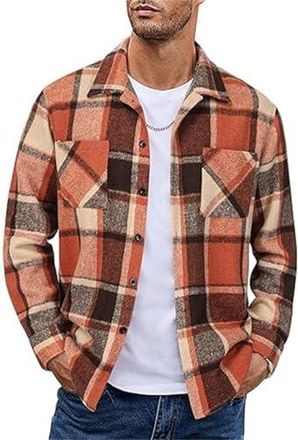 EUDOLAH Chemise Flanelle Homme à Carreaux Surchemise Manches Longues en Coton Style Bûcheron Col Button Down et Coupe Regular Fit Style Vintage Décontracté (X