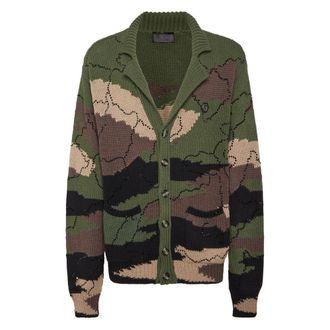 Philipp Plein Homme, Pulls, Multicolore, Taille: L Gilet Tricot Strass Camouflage
