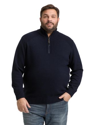 Tom Tailor Herren 1050726 Plus Size-Troyer Strickpullover mit RIPP-Details, 13160-Knitted Navy Melange, 3XL