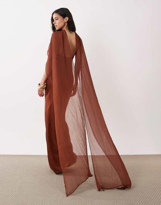 Mango Capule - Maxikleid aus Satin in Braun mit Schal