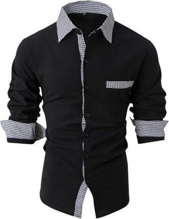 Generic Chemise pied-de-poule pour homme, coupe ajust&eacute;e, couleur contrast&eacute;e, chemise pied-de-poule tendance, &eacute;l&eacute;gante, chemises d&eacute;contract&eacute;es &agrave; manches longue