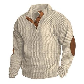 Generic Pull en velours côtelé à col en V pour homme - Col montant - Élégant et confortable - Col en V - Manches longues - Chaud - Hiver, beige, 3XL