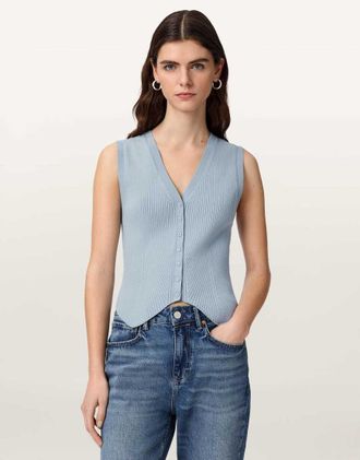 AllSaints Cruz - Weste in Stein-Blau