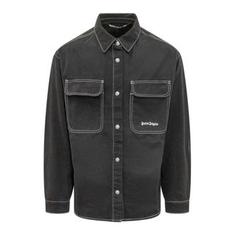 Palm Angels Classic Logo Loose Denim Shirt - - Shirts - Herren - Schwarzk - M