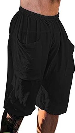 Generic Short de plage d&eacute;t&eacute; pour homme - Couleur unie - Style d&eacute;contract&eacute; - Taille &eacute;lastique - Poche - Coton respirant - Pantalon de vacances, Noir, XXL