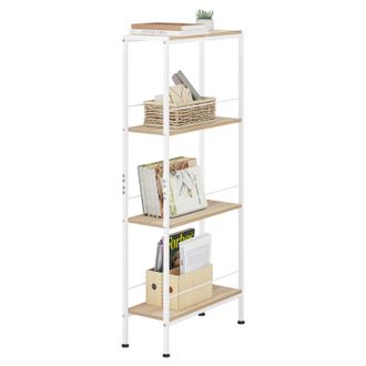 Woltu Regal, Nischenregal mit 4 Ebenen, Küchenregal Gewürzregal stehend, Standregal Leiterregal schmal, für Küche Wohnzimmer, Holzwerkstoff Metall, Weiß Hel