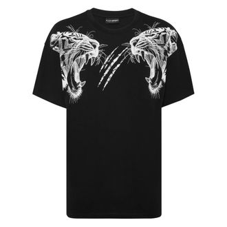 Plein Sport T-shirt en coton &agrave; col rond Ligne Tigre - Homme - Sport - Noir - Taille: M