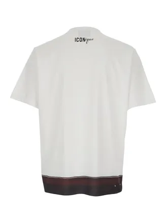 Dsquared2 Mens T-Shirt With Raised Collar, White Cotton T-Shirts And Polos