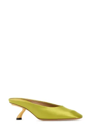 Ferragamo Womens Acid Green Satin Safi Mules Antiqyel Scarpe Con Tacco High Heel Shoes