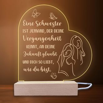 Indigos UG LED Nachttischlampe - Herz rechts - Spruch 11 - Schwester, Liebe, Familie - Herz mit Spruch - Nachtlicht - 3D-LED-Lampe - Geschenk, Geburtstag, Weihna