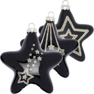 Magic Bodyfashion Magic Christbaumschmuck Sterne Glas | Set 3 Sterne 8cm | Weihnachtskugeln Christbaumkugeln Stern-Form (Ebony Black // schwarz)