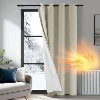 Deconovo Lot de 1 Rideau occultant, Opaque, avec Volants, Thermique, pour Chambre &agrave; Coucher, Salon, Isolation Thermique Dos Blanc, 132L X 160H cm (1 Panneaux) 