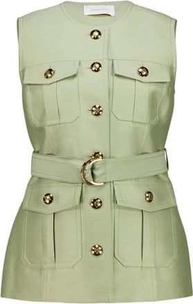 Zimmermann Femme, Vestes, Vert, Taille: 36 FR Gilet utilitaire Luna en laine et soie