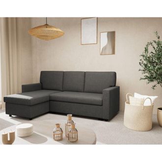 Best Mobilier Bestmobilier - Meiya - 4-sitzer-wendeecksofa schlaffunktion und bettkasten aus stoff - dunkelgrau