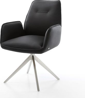 DELIFE Esszimmerstuhl Zoa-Flex Echt-Leder Schwarz Kreuzgestell breit Edelstahl Taschenfederkern, Esszimmerst&uuml;hle