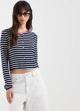 Tommy Jeans Gilet ajust&eacute; en jersey c&ocirc;tel&eacute; ray&eacute; &agrave; manches longues - Bleu marine