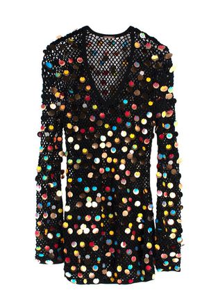 Caroline Constas Black Sequin Crochet Beach Dress Size XS