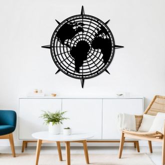 Generic Metall-Wanddeko, Kompass-Deko im Vintage-Stil, Weltkarten-Deko, Moderne Deko, Living (Schwarz, 35x35|90x90 cm)