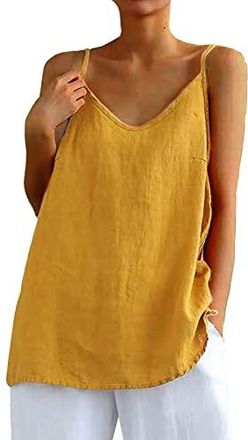 Generic Huifuao Débardeur à Bretelles pour Femme Col en V Camisole Noir Grande Taille dété Basique T-Shirt sans Manches, Jaune, XXL