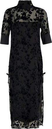 Casablanca Femme, Robes, Noir, Taille: 34 FR Robe Maxi &agrave; Manches Courtes et Broderies Florales