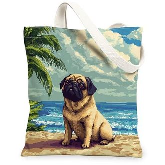 Generic Sac fourre-tout d&eacute;t&eacute; en toile pour faire du shopping, 33 x 38,1 cm, sac d&eacute;picerie r&eacute;utilisable pour femme, peinture esth&eacute;tique, d&eacute;coration cadeau