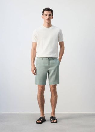 Mango Bermuda slim-fit 100 % lin &eacute;meraude - Homme - 38 - MANGO MAN