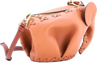 Loewe Elephant Whipstitch Leather Mini crossbody bag - Marron