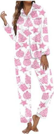Generic Ensemble de pyjama &agrave; manches longues imprim&eacute; sur le th&egrave;me de No&euml;l pour femme, v&ecirc;tement de d&eacute;tente festif pour des vacances confortables, D, XXL