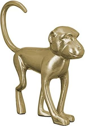 Gilde Deko Skulptur Tier Figur AFFE - aus Aluminium - Dekofigur Accessoire Wohnzimmer Büro - Geschenk - Farbe: Gold - Höhe 34 cm